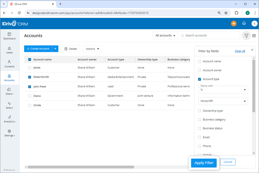IDrive® CRM Account Management