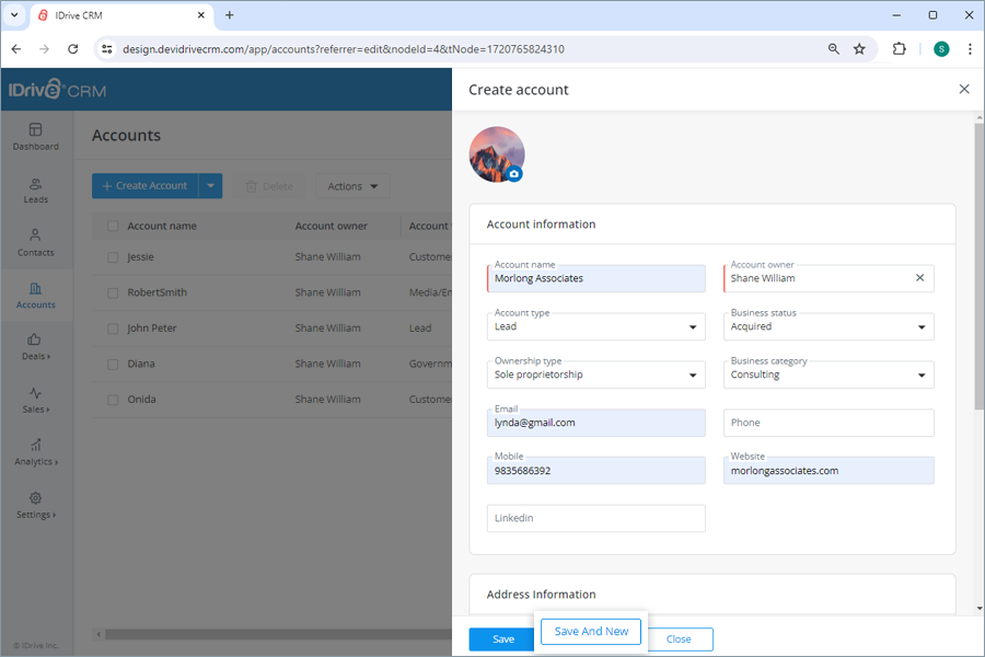 IDrive® CRM Account Management