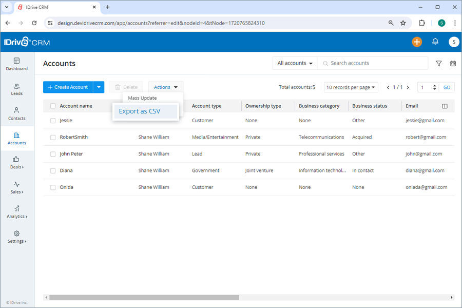 IDrive® CRM Account Management