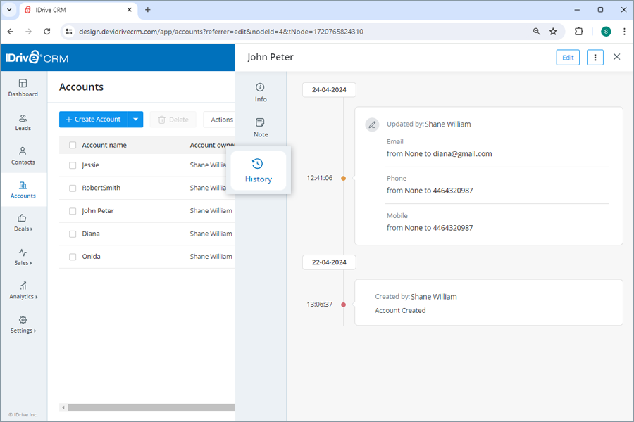 IDrive® CRM Account Management