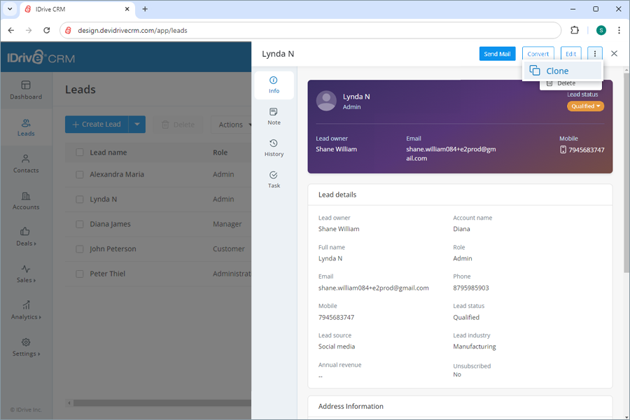 IDrive® CRM Lead Management