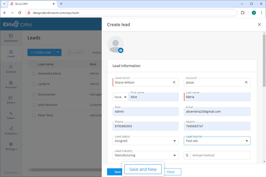 IDrive® CRM Lead Management