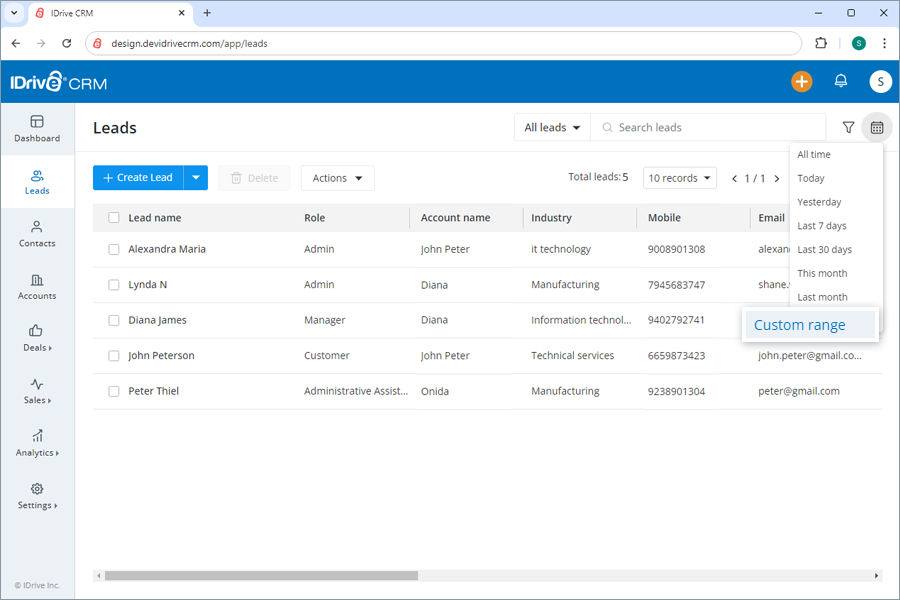 IDrive® CRM Lead Management