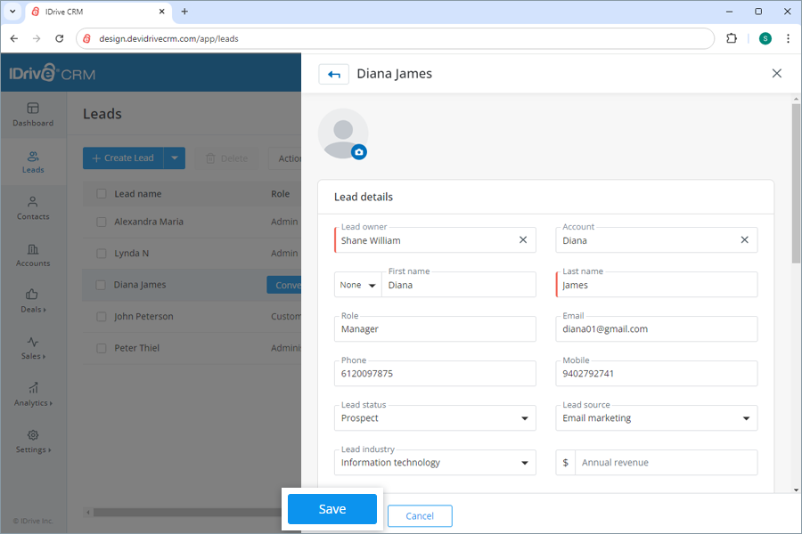 IDrive® CRM Lead Management
