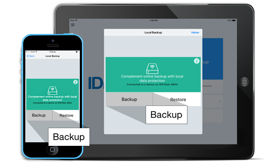 Backup your iOS and Android devices to your IDrive® Wi-Fi device